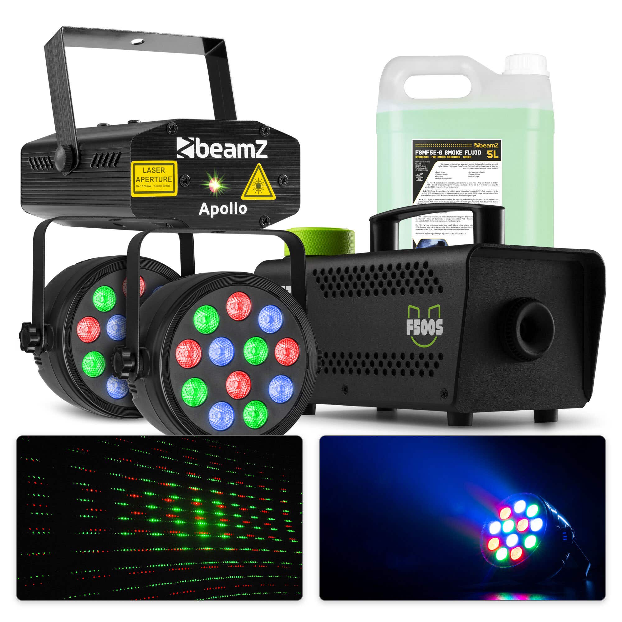 BeamZ complete lichtset met laser, PAR spots en rookmachine kopen?