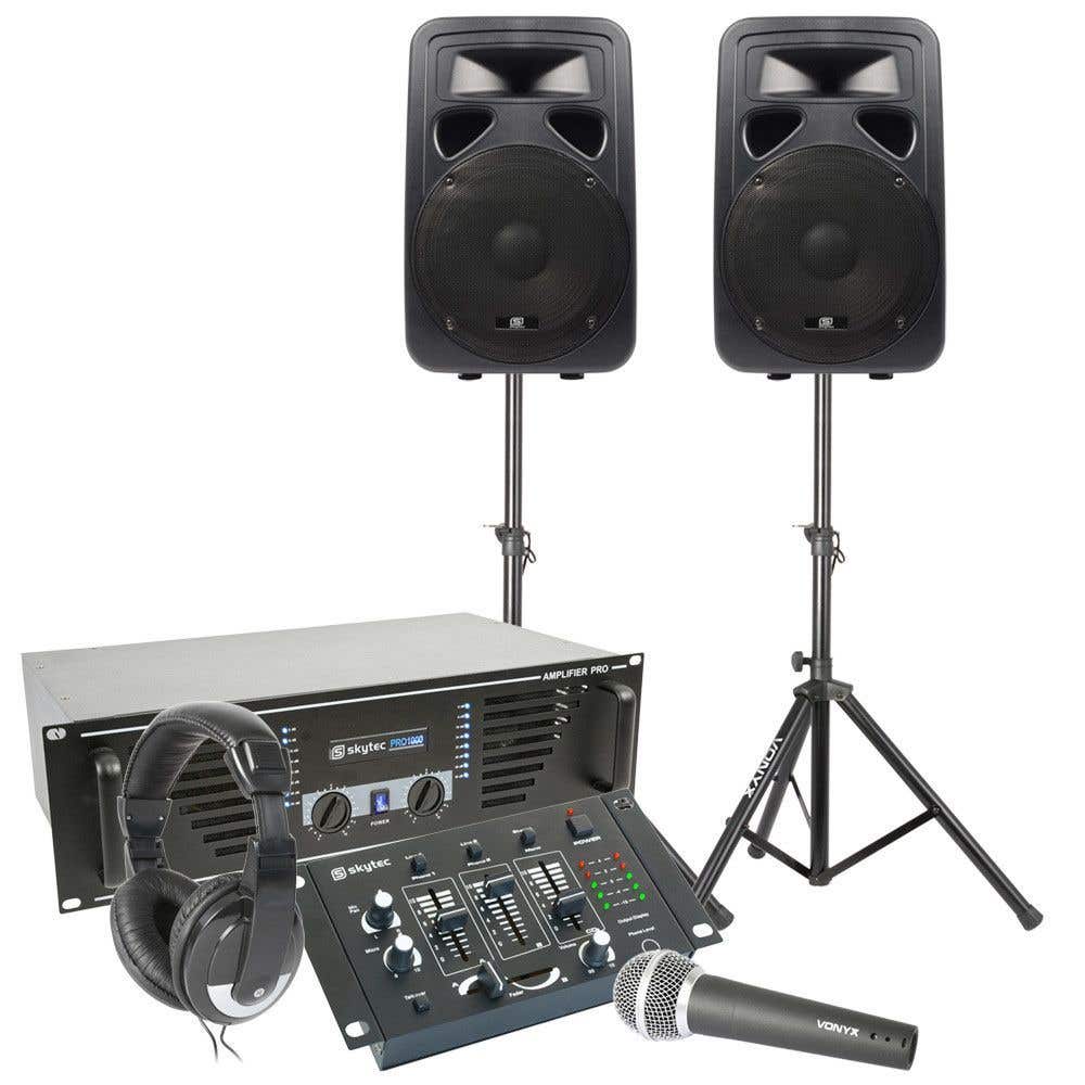 SkyTec 1000W PA Set Compleet met Speakers, Versterker, Mixer, Microfoon ...