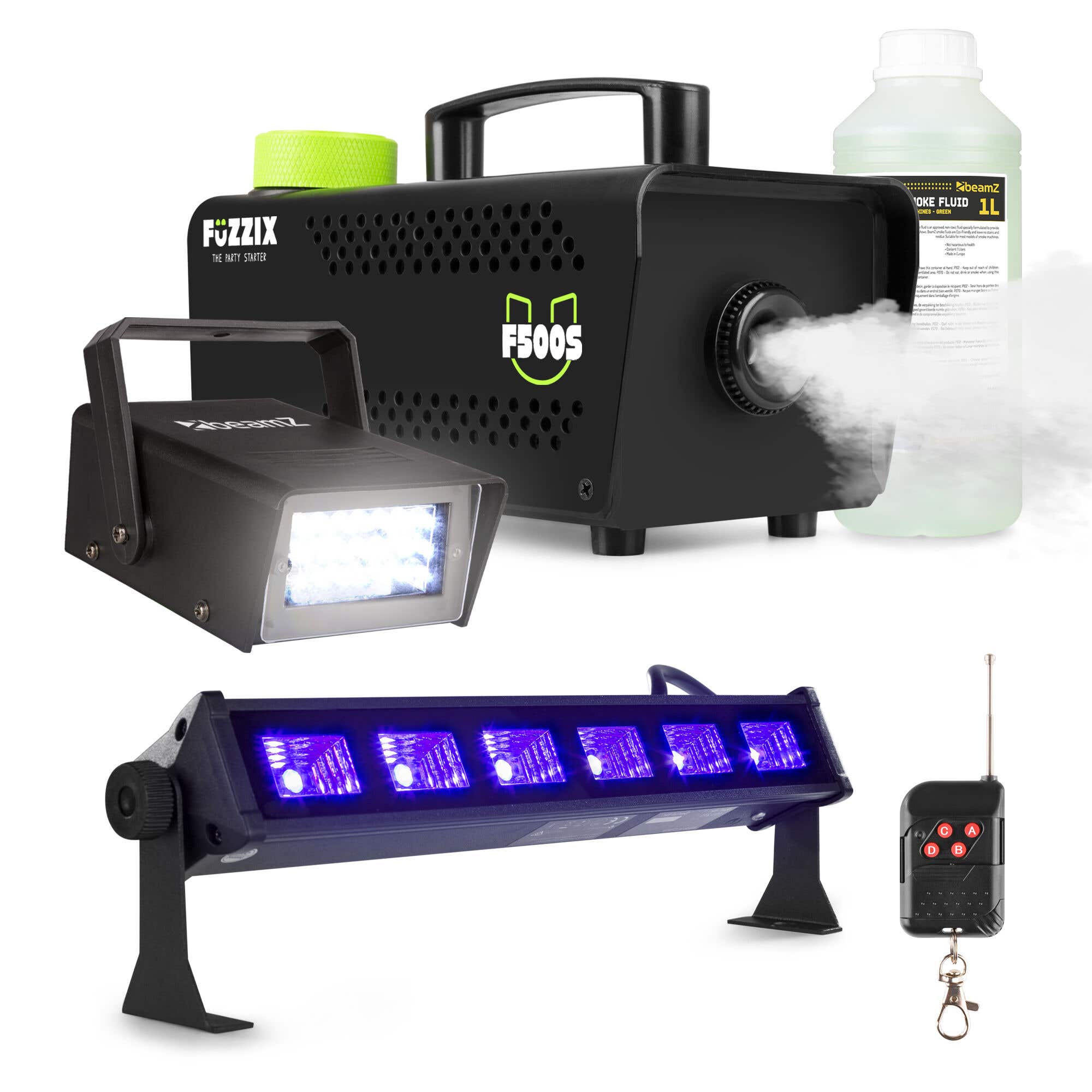 Fuzzix F500S rookmachine met vloeistof, stroboscoop en blacklight