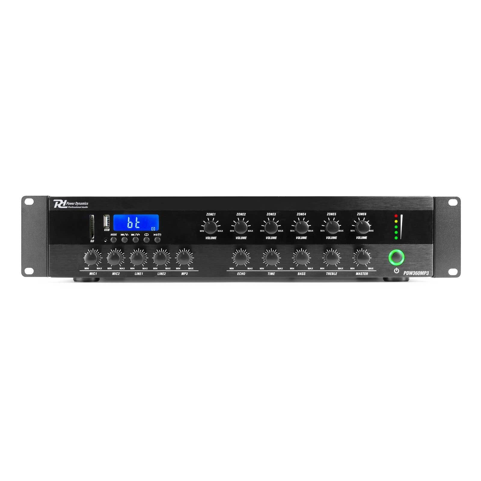 Power Dynamics PDW360MP3 - 6-zone 100V versterker met Bluetooth en mp3 ...