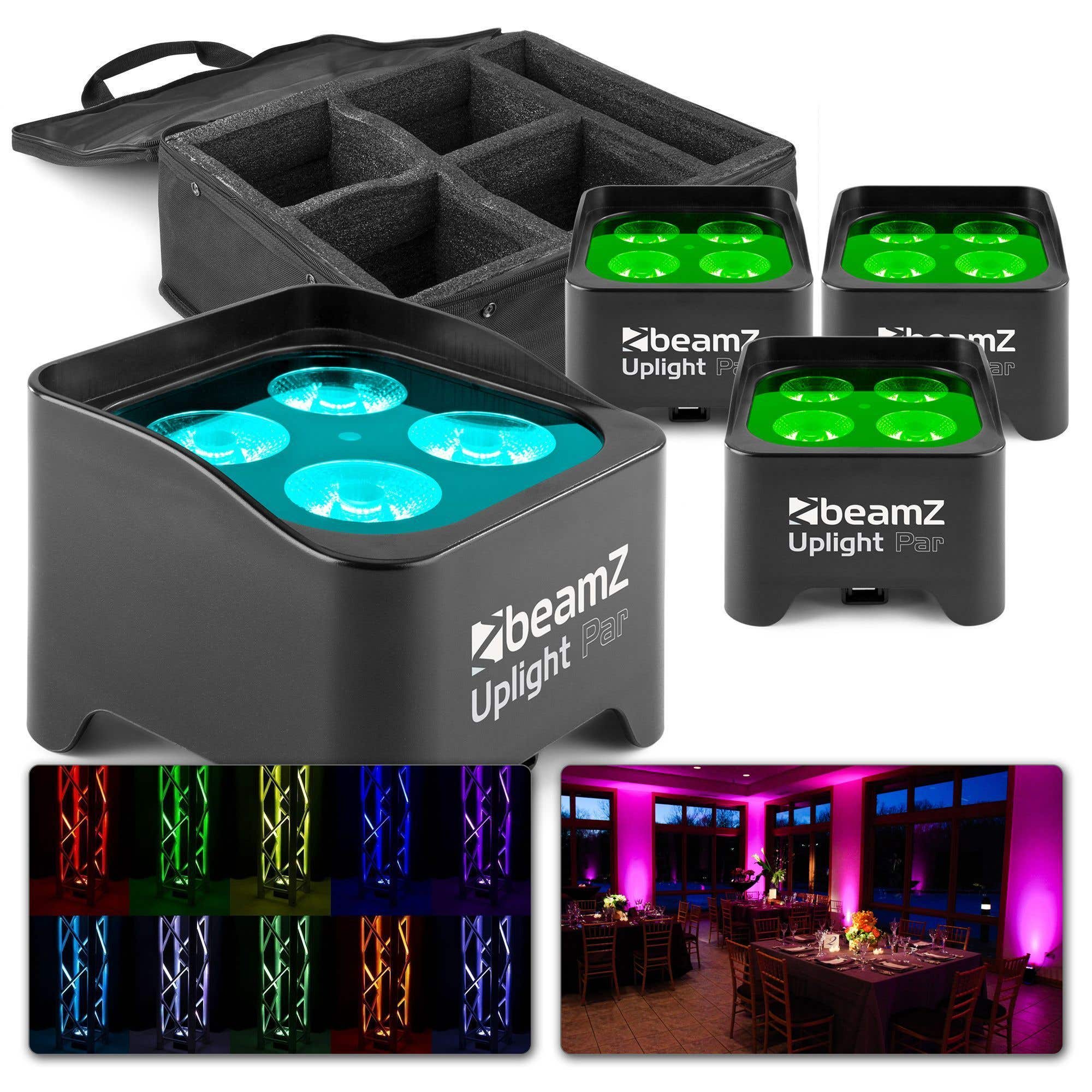 BeamZ BBP90 - Set van 4 LED Uplights met accu en tas - zwart